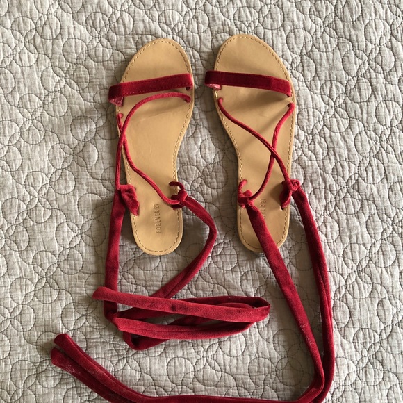 Forever 21 | Shoes | Red Velvet Lace Up Sandals | Poshmark